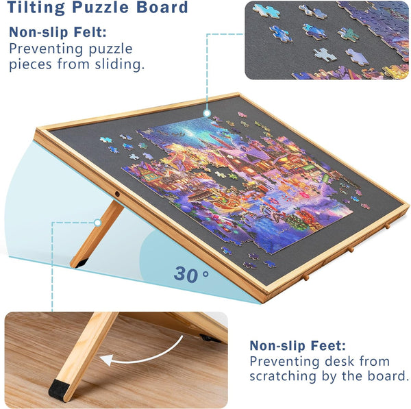 2-in-1 Tilting & Rotating Puzzle Board with 6 Colored Drawers for Up t ...