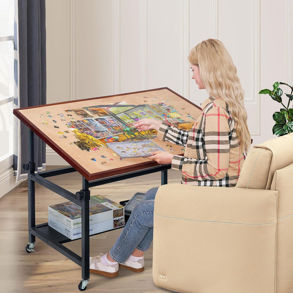 Puzzle Table with Legs Angle & Height Adjustable, Tilting Table with 4 ...