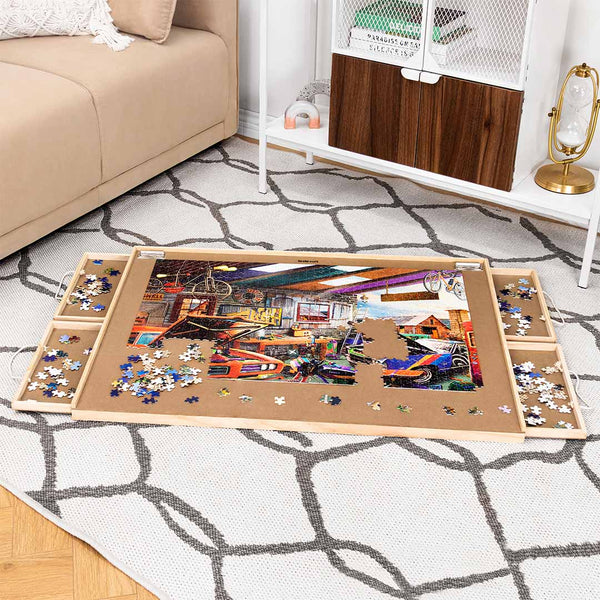 Best Wooden Jigsaw Puzzle Table Puzzle Board with Drawers and Cover ...